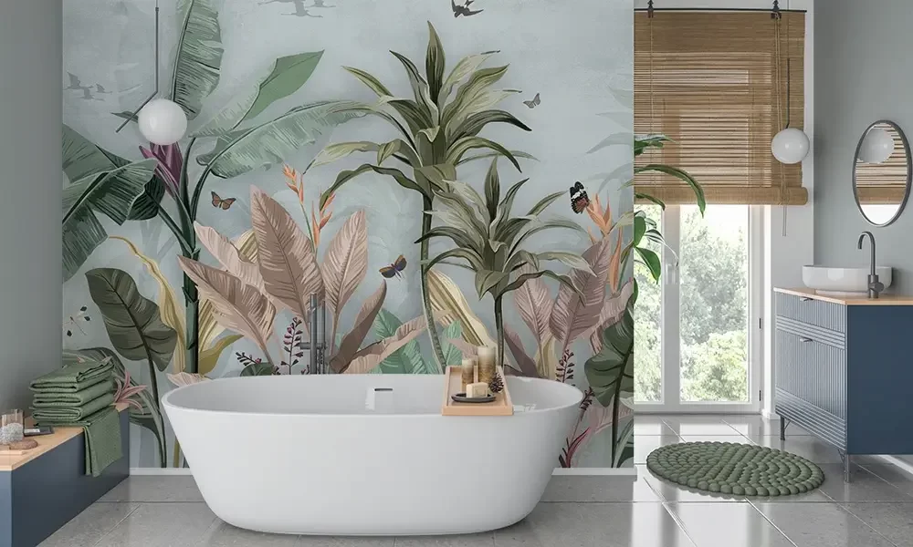 Tapet Tropical Forest (Blue) - tapet tropical, tapet frunze tropicale