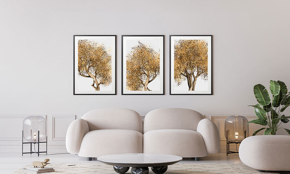 Set 3 Tablouri Golden Trees Art - tablouri abstracte, tablouri tapet